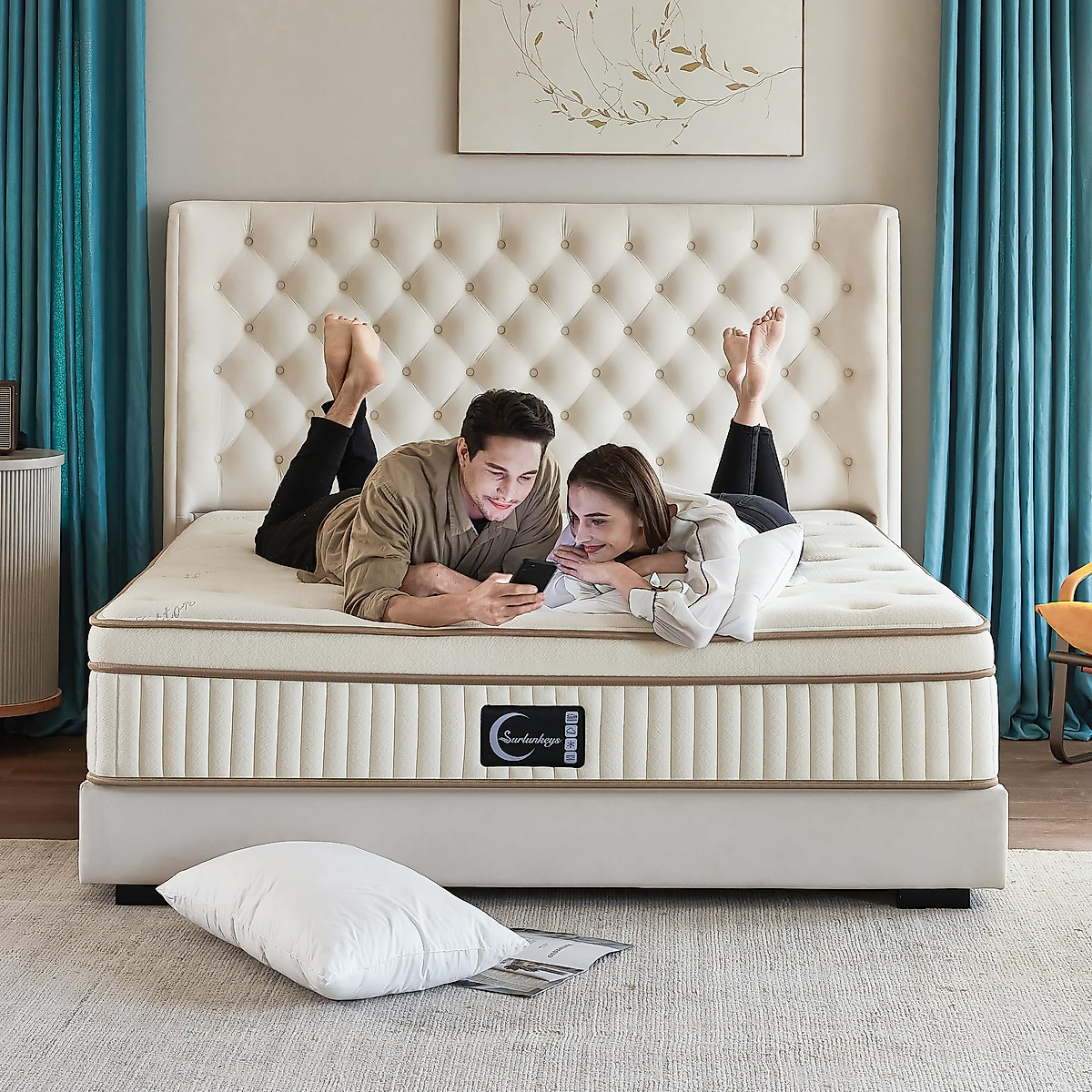 SURLUNKEYS Gel Foam Hybrid Mattress - Euro Top 14 Inch Queen Mattress with Pocket Spring for Motion Isolating, Medium Firm Mattress in a Box, 120-night Trial