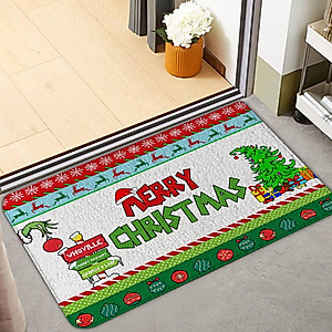 Moladika Merry Christmas Kitchen Mats Set of 2 Grinchmas Kitchen Mats for Floor Winter Xmas Tree Red and Green Cushioned Anti-Fatigue Floor Mats