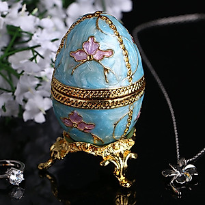YU FENG Faberge Egg Trinket Box Hinged Jewelry Box Ring Holder Collectible Figurine Crystals
