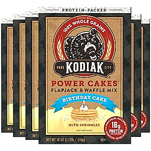 Kodiak Cakes Power Cakes - Protein Pancake Mix & Waffle Mix - 100% Whole Grain- Birthday Cake Flavor (Pack of 6)