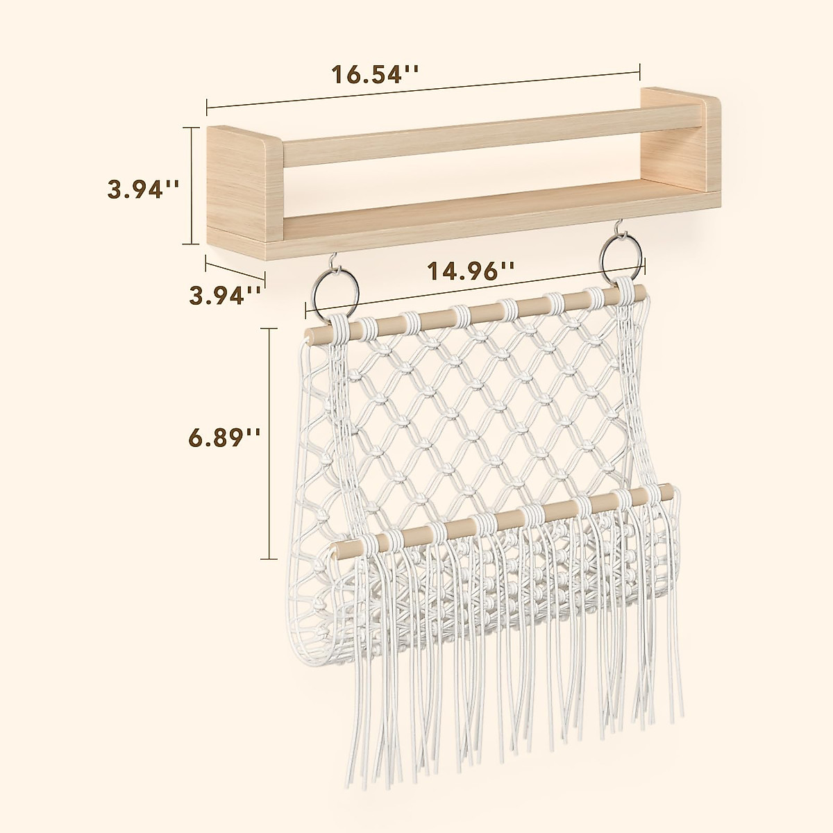 BBLIKE Nursery Book Shelves Set of 3 - Floating Shelves for Wall with Stuffed Animal Net, Wood Wall Mounted Shelves, Hanging Nursery Furniture for Toy Storage and Playroom, Kids Room, Nursery Decor