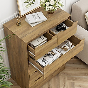 HOSTACK Modern 5 Drawer Dresser for Bedroom, Chest of Drawers with Storage, Wood Storage Chest Organizers with Cut-Out Handles, Accent Storage Cabinet for Living Room, Entryway, Hallway, Rustic Brown