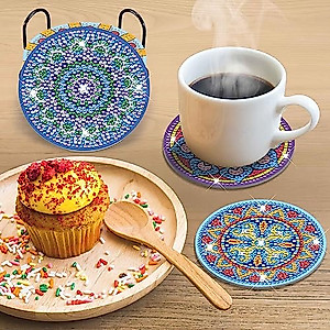 10 Pcs Diamond Painting Coasters with Holder, Mandala DIY Diamond Art Coasters Kits for Adults Kids Beginners Art Craft Supplies
