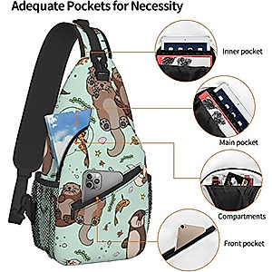 Sea Otter Unisex Sling Backpack Crossbody Shoulder Bags for Men Women Lightweight Daypacks Casual Chest Bag with Adjustable Strap for Walking Biking Hiking Travel Sport Gym