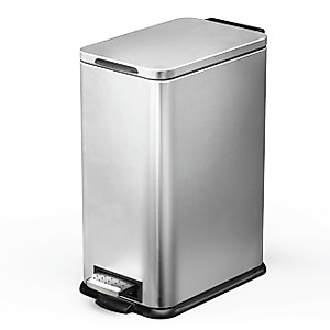 Home Zone Living 4.4 Gallon Slim Kitchen Trash Can, Stainless Steel, Step Pedal, 16.7 Liter