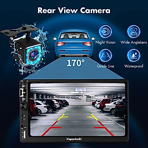Vaparinckl Double Din Car Stereo with Wireless Apple CarPlay and Android Auto, 7-Inch FHD Touchscreen Car Audio Receiver with Voice Control, Bluetooth, FM, Subwoofer, Backup Camera, USB/TF/AUX Port