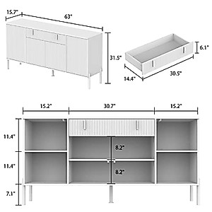 FAMAPY Modern Credenza Sideboard Buffet with Drawer & Pop-Up Doors, Buffet Sideboard Storage Cabinet with Black Metal Legs, for Living Room Hallway Black and Gold (63”W x 15.7”D x 31.5”H)