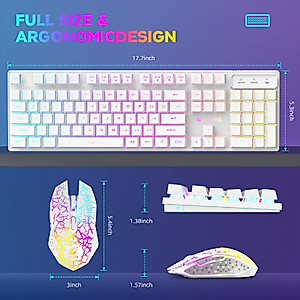 XINMENG Wireless Gaming Keyboard and Mouse USB/Type-C Dual Receiver, Rechargeable Long Battery Life, Rainbow Backlit Mechanical Feel Keyboard and Adjustable DPI Mice, for PC,Mac,Laptop,PS4,PS5,Xbox