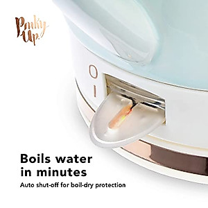 Pinky Up Noelle 1.5 L Ceramic Electric Tea Kettle, Mint, Rose Gold, Gooseneck Spout, Cordless Design