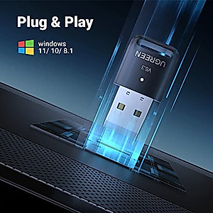 UGREEN Bluetooth Adapter for PC, 5.3 Bluetooth Dongle, Plug & Play for Windows 11/10/8.1, Bluetooth Transmitter & Receiver for Keyboard/Mouse/Headphone/Speakers/Printer