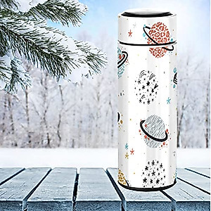 CaTaKu Cartoon Space Planet Star Water Bottle Insulated 16 oz Stainless Steel Flask Thermos Bottle for Coffee Water Drink Reusable Wide Mouth Vacuum Travel Mug Cup
