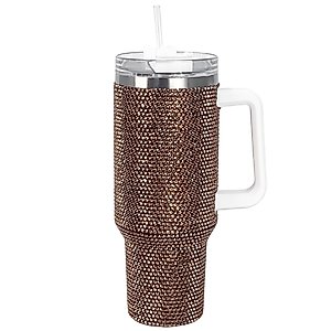 Cupcupmore 40oz Copper Bling Rhinestone Stainless Steel Sippy Tumbler Glitter Vacuum Insulated Water Bottle with Straw & Lid &Handle,Thermos for Hot & Cold Drinks,Car Cup Holder,Coffee
