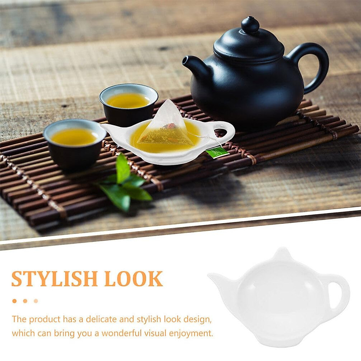 BESTonZON 2pcs Ceramic Tea Bag Saucer Spoon Stand Rev Coffee Ceramic Tea Bag Holder Teapot Shaped Tea Bag Holder Tea Bags Decor Soy Sushi Dipping Bowls Side Dish Bowl Tea Bag Coaster Classic