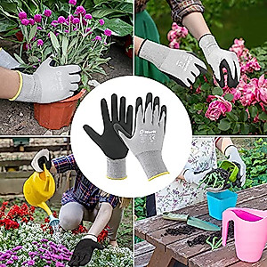 eMerit Bamboo Garden Gloves for Women, Nitrile Coated Working Glove for Gardening, Fishing, Clamming… (2, M)