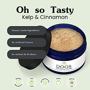 Isabella's Clearly Teeth & Gums, Natural Toothpaste for Dogs for Bad Breath, Tartar, Teeth Whitening | Leave On Tooth Powder, Tasty Cinnamon Flavor with Coconut and Kelp | Vegan, Made in USA