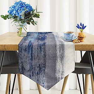 Blue and Grey Table Runner,Blue Abstract Modern Art Burlap Table Runners for Table Dresser Runner Farmhouse Style for Dinner Party Holidays Home Decoration (Blue and Grey, 13"x 71")