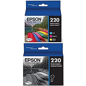 Epson T220520 DURABrite Ultra Color Combo Pack Standard Capacity Cartridge Ink (WF-2760, WF-2750, WF-2660, WF-2650, WF-2630, XP-424, XP-420, XP-320) and Epson DURABrite Ultra Standard-Capacity Ink Cartridge, Black (T220120) Bundle