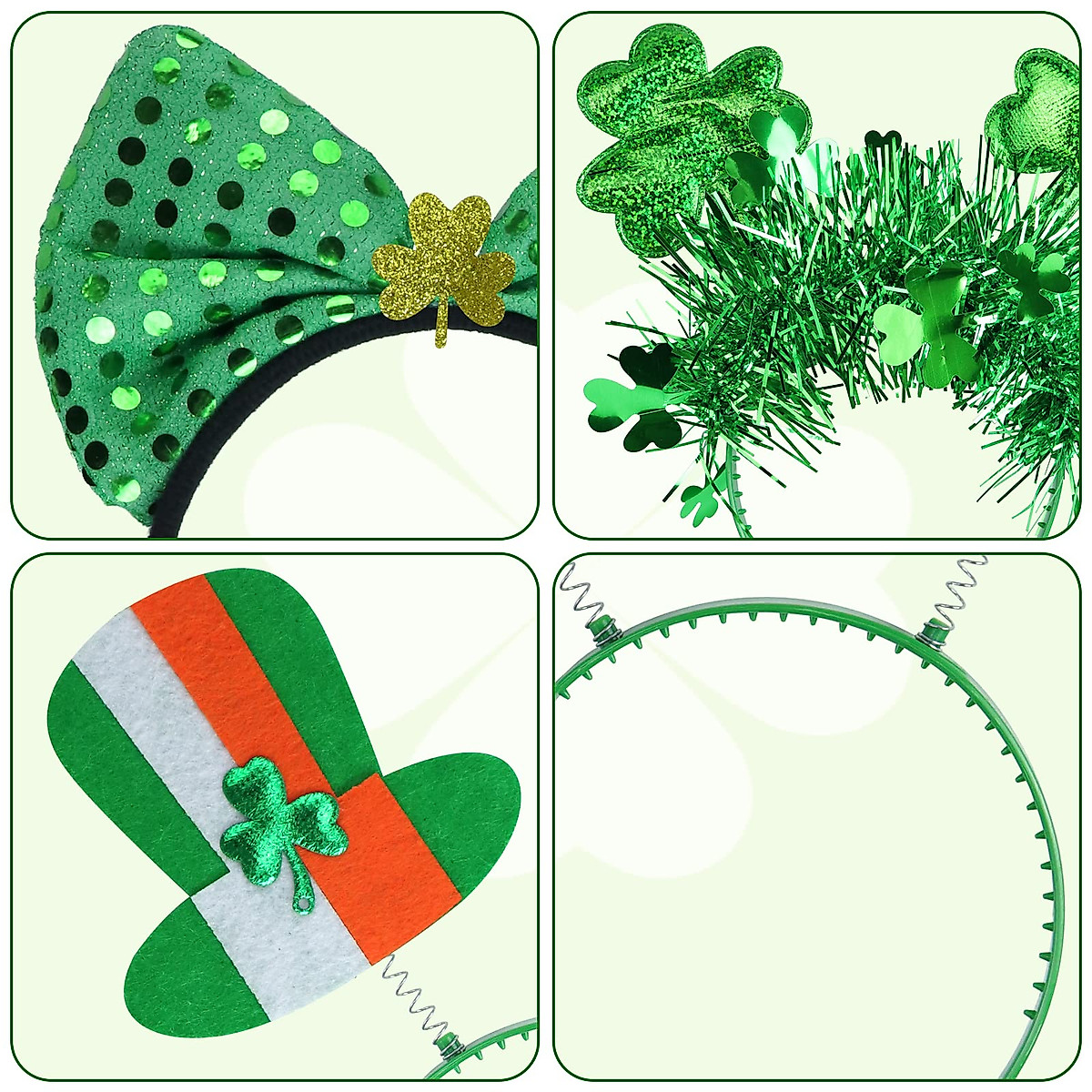 Oiuros 9PCS St Patricks Day Headband Women, St.Patrick'S Day Green Shamrock Clover Headband for Women Girls Hair Accessories Headwear