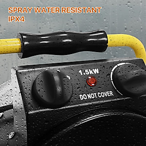 EAGLE PEAK 1500W Greenhouse Heater with Thermostat, Suitable for Greenhouse, Grow Tent, Garage, and RV Use, Water Resistant IPX 4 Rated, Overheat Protection, Radiant Heating, Black