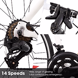 HH HILAND 700C Road Bike, 14 Speeds Sport Bike, Light Weight Aluminum Frame, Racing Bike for Men Women Adult Bicycle White 57 CM Frame