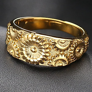 Jude Jewelers Stainless Steel Retro Vintage Sun Flower Floral Wedding Band Cocktail Party Holiday Ring (Gold, 11)