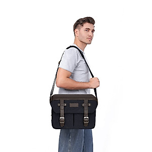 MOSISO Camera Case Crossbody Shoulder Messenger Bag, DSLR/SLR/Mirrorless Photography Vintage PU Leather Flap Gadget Bag with Rain Cover Compatible with Canon/Nikon/Sony Camera and Lens, Black