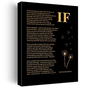 Inspirational Gold Foil Canvas Wall Art Positive IF Poem Quotes Print Framed Canvas Painting Artwork Home Decor Gifts 12x15 Inch