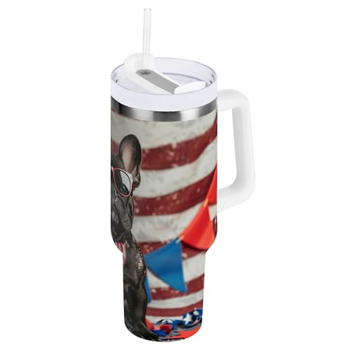 ODAWA a Black French Bulldog Wearing Sunglasses and a Insulated Tumbler 30 Oz Travel Coffee Mug with Handle and Straw