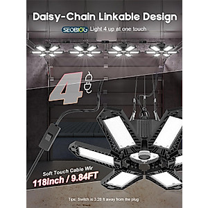 SEOBIOG 8 Pack Plug in Garage Light, Upgraded 200W 20000LM Linkable LED Shop Light, 6500K Ceiling Lights w/ 6 Deformable Panels for Garage, Warehouse, Barn, Basement (Built-in ON/Off Switch)