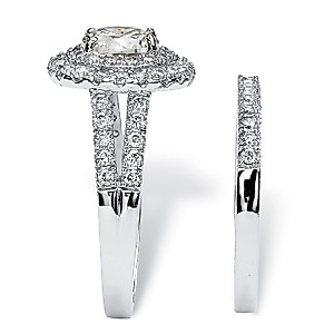 PalmBeach Platinum-plated Sterling Silver Round Cubic Zirconia Double Halo Bridal Ring Set Sizes 6-10 Size 8