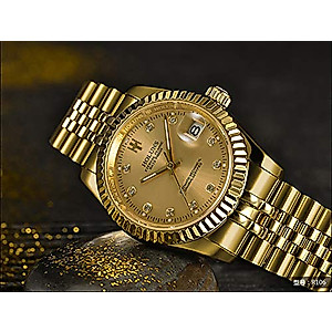 HOLUNS Mens Full Gold Watch Automatic Mechanical Gilded Steel Self-Wind Sapphire Glass Dress Waterproof Watch (Gold)