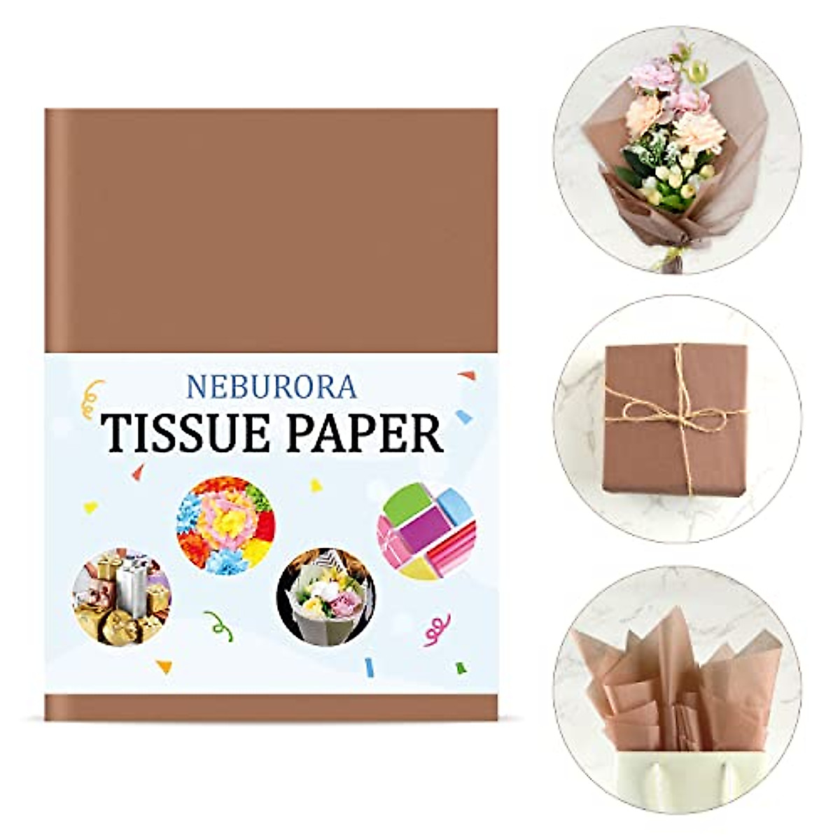 NEBURORA 120 Sheets Brown Tissue Paper 14 x 20 Inches Dark Brown Wrapping Tissue Paper Bulk Brown Wrap Paper Sheets for Gift Bags Packaging Floral Filler Crafts Birthday Christmas Holiday Decor(Brown)