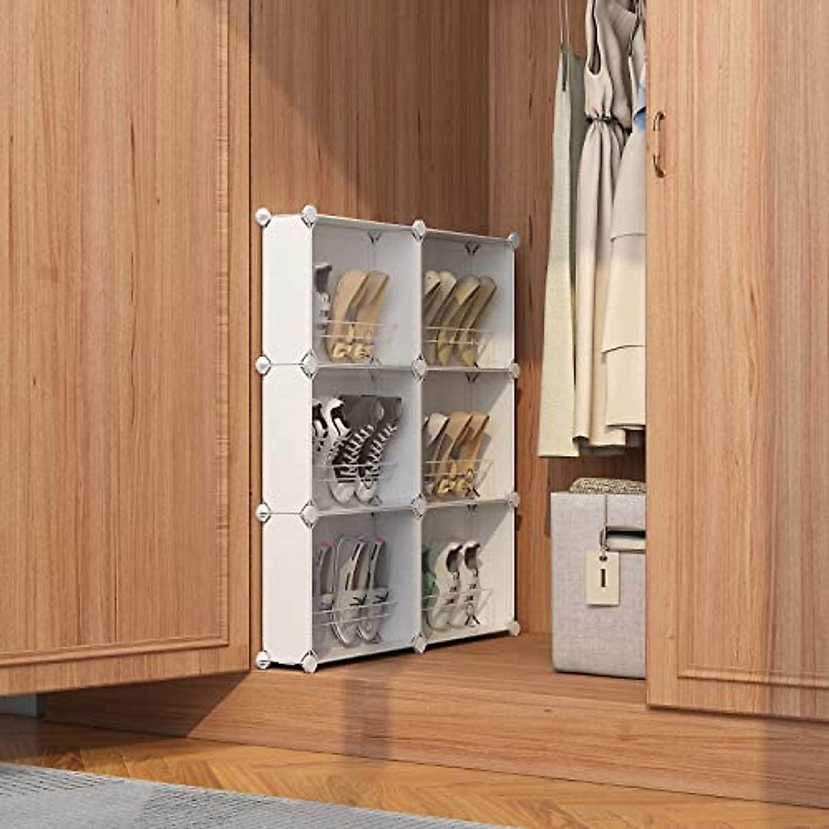 MAGINELS 6-Pair Shoe Rack Organizer with Cover, Slim Shoe Storage Cabinet,Behind Door, Narrow Shoe Shelf for Closet,entryway,White