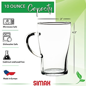 Simax Glass Coffee Mugs, 10 Oz Glass Mug, Set of 4 Latte Mugs, Borosilicate Glass Tea Cups,Glass Mugs for Hot Beverages, Clear Coffee Mug, Clear Mugs for Coffee