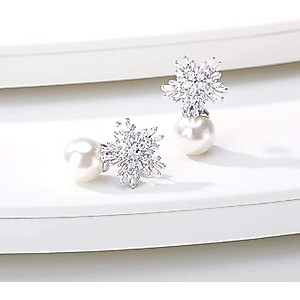 Silver Zirconia Earrings with White Pearl Style Stone - Soho Jewelry - Accessory for Women - Includes Gift Box