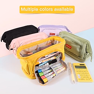 Frantuma Color Pen Pencil Case with 3 Compartments, Large Capacity Multi-Slot Makeup Pouch Bag Aesthetic Pencil Holders Stationery Organizer for Office College School Teen Girl Boy Men Women