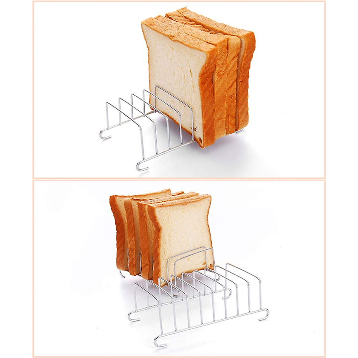 Cabilock 2pcs Stainless Steel Toast Slice Holder 8 Slot Toast and Bread Rack Serving Food Breakfast Stand Cooking Air Fryer Food Serving Dish 15.5X8.5X1.8CM,Silver,HYFLQ54ZA8G203ZEV515IQ