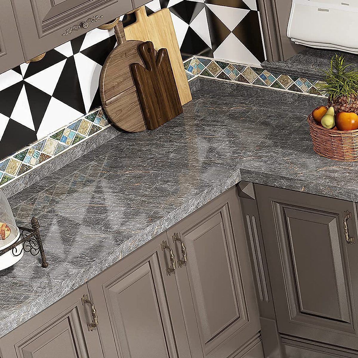 Livelynine 197 X 36 Inch Wide Dark Grey Marble Contact Paper Waterproof Peel and Stick Countertops Marble Paper Kitchen Countertop Vinyl Wrap Marble Countertop Peel and Stick Table Top Dresser Cover