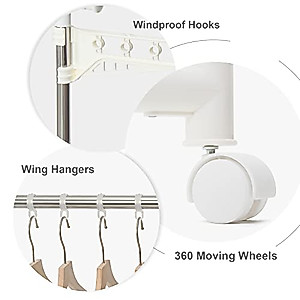 Todeco Clothes Drying Rack, Foldable Stainless Steel Laundry Drying Hanger Rack on Wheels for Laundry with Extendable Rods and Hanging Rail for Indoor Outdoor