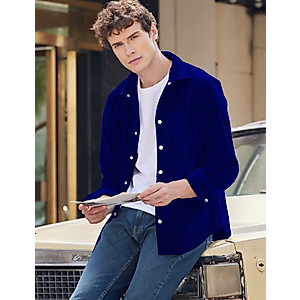 COOFANDY Men's Casual Dress Shirt Vintage Suede Jacket Lightweight Faux Suede Shirt Jacket Blue
