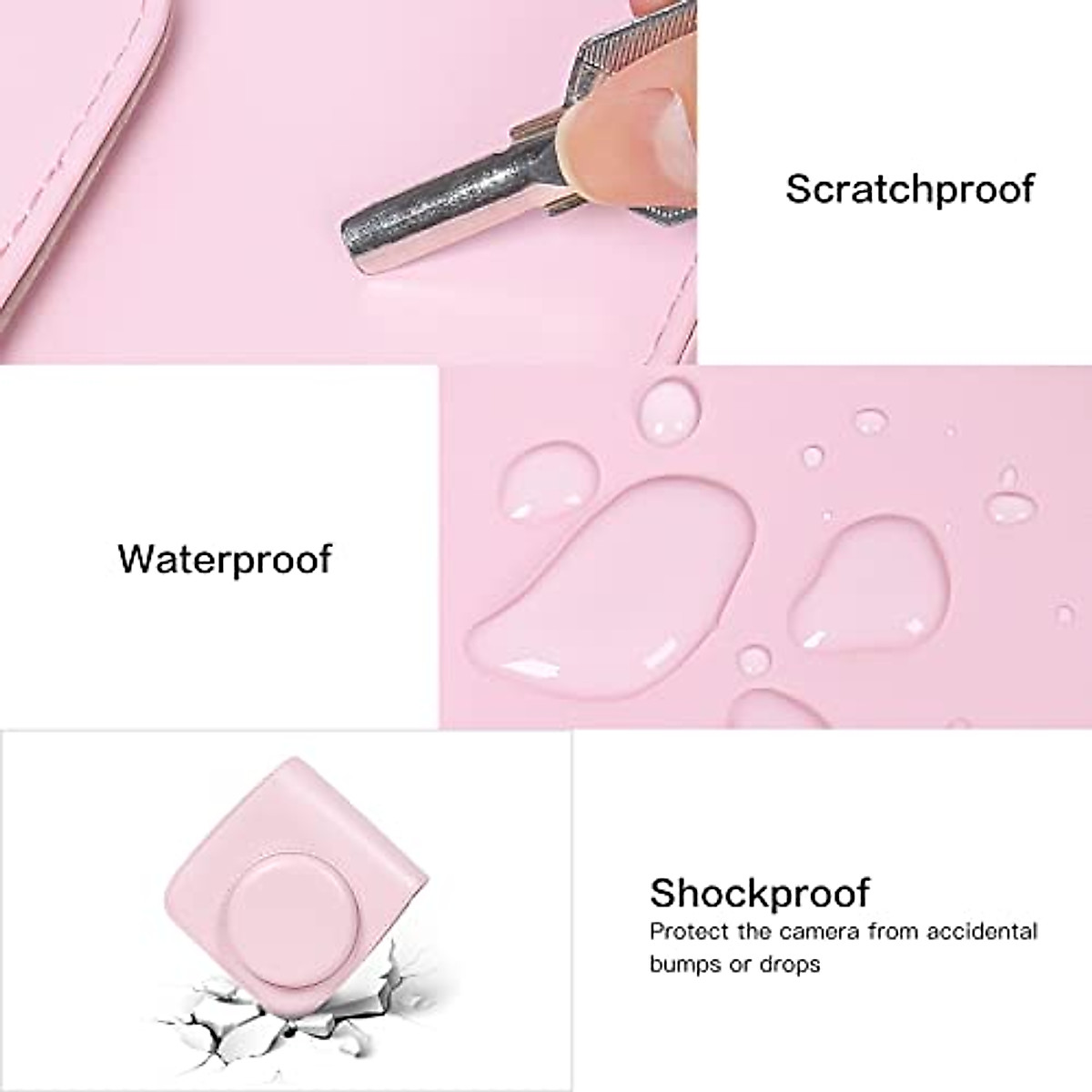 MOSISO Camera Case Compatible with Fujifilm Instax Mini 7+ Instant Camera, PU Leather Protective Case Cover Carrying Storage Bag with Adjustable Shoulder Strap, Pink