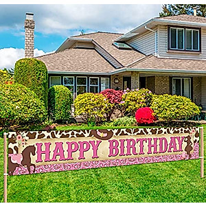 CHXSM Large Western Cowgirl Happy Birthday Banner Cowgirl Theme Birthday Party Supplies Decorations Wild West Cowgirl Theme Birthday Party Supplies Cowgirl Birthday Photo Backdrop (9.8x1.6 FT)