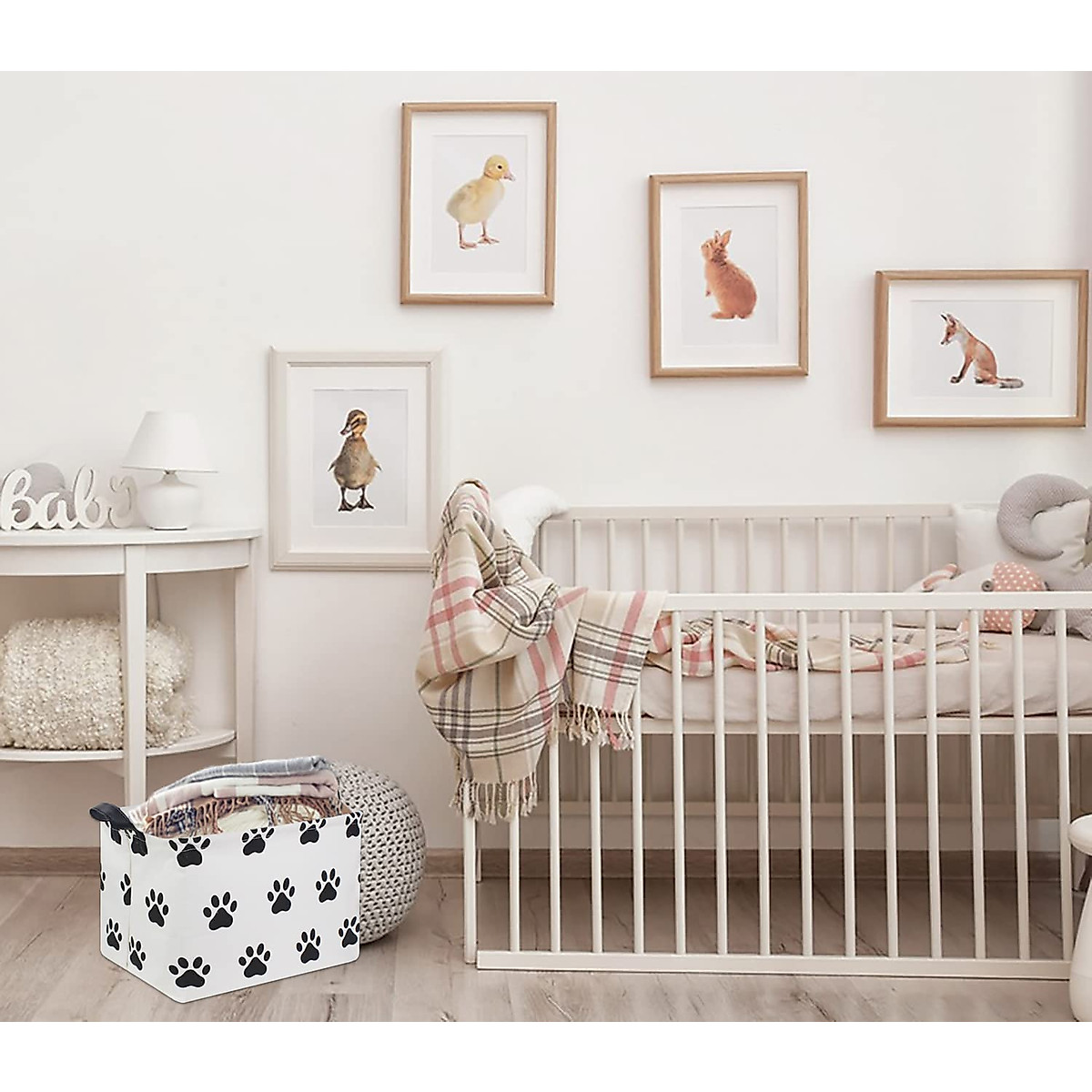 HIYAGON Dog toy Basket Dog Toy Bin Cute Toy Storage Basket Organizer Box Kids Gift Basket Empty Rectangular Room Decor for Home(Paw)