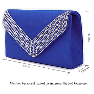 Lefrcry Women Satin Evening Bags Ladies Party Handbag for Wedding Party Handbag Rhinestone Clutch Purses BLUE