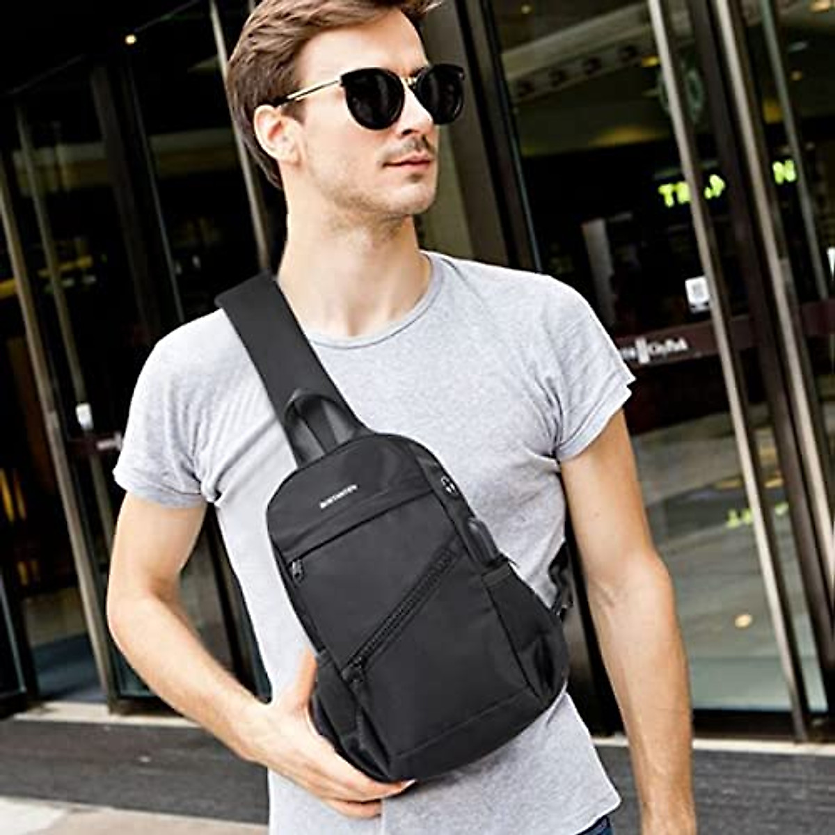 BOSTANTEN Sling Bag, Shoulder Bag Crossbody Backpack Lightweight Casual Daypack for Men Women Travel Hiking Walking, Black
