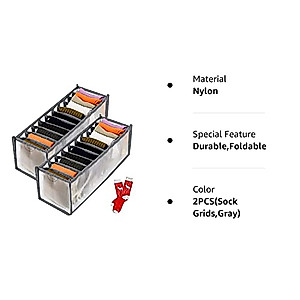 TOOVREN Sock Organizer 2 Pack, sock drawer organizer, sock drawer organizer divider, Cabinet Closet Organizers and Storage, Mesh Foldable Compartment Boxes for Storing Socks, Underwear, Ties, Panties