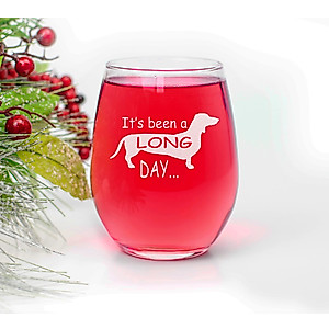 CARVELITA It's Been A Long Day 15oz Engraved, Sarcastic Gifts For Best Friends, Cute Funny Stemless Dachshund Wine Glass, For Her, Mom, Wife, Girlfriend, Sister, Grandmother, Aunt, Friends