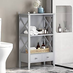 Rustic Bathroom Storage Cabinet with 2 Drawers, White