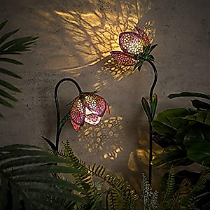 TERESA'S COLLECTIONS Flower Solar Garden Decorations Lights for Lawn Ornaments, 27-29.5 Inch Metal Tulip Outdoor Decor Decorative Stake for Yard Porch Patio, Set of 2