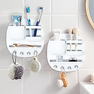 Kilolemo Wall Mounted Makeup Brush Holder Small Storage Organizer Adhesive Wall Storage Holder Hanging Container Toothbrush Storage Rack for Badroom Bathroom Kitchen（White）